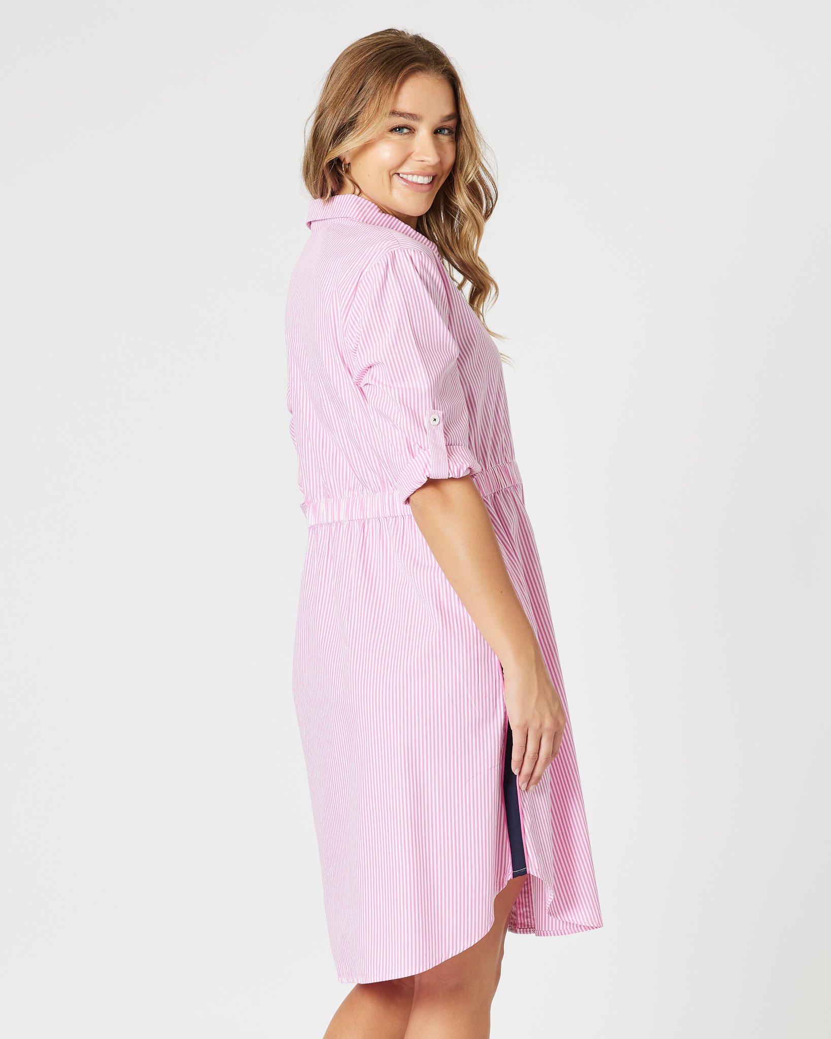 Two Tone Stripe Dress in Pink by Threadz | Florence Store