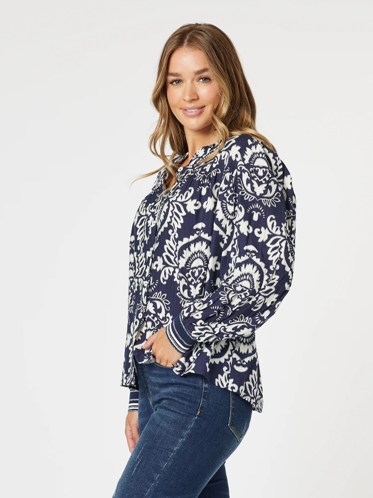 Emily Print Top in Navy by Threadz | Florence Store