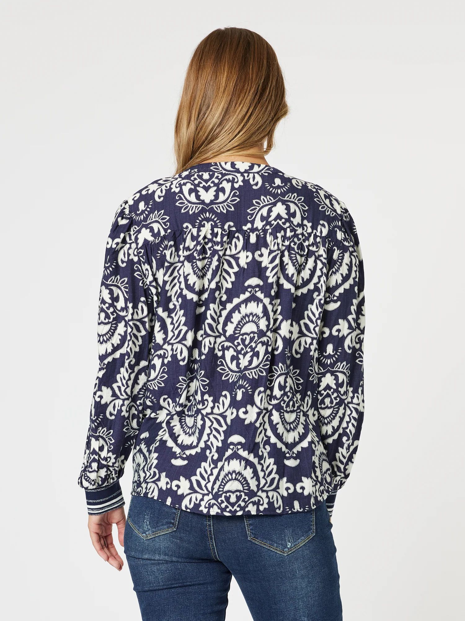 Emily Print Top in Navy by Threadz | Florence Store