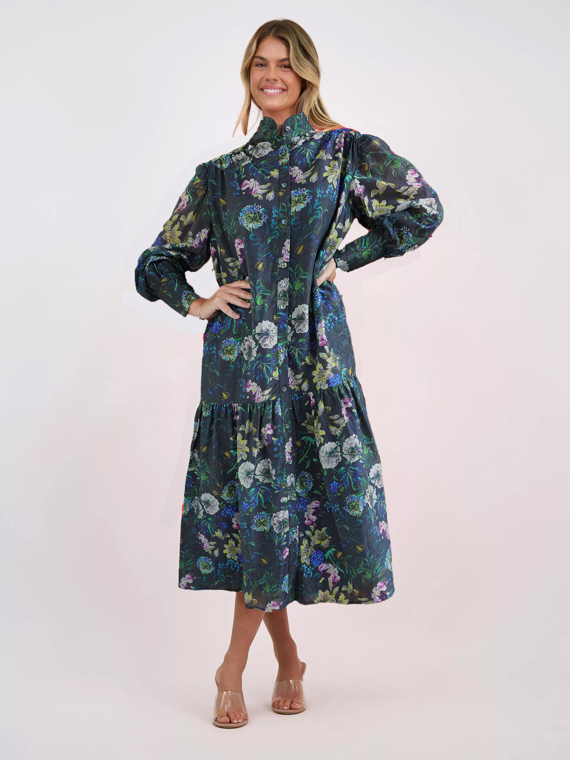Button Through Shirt Dress - Navy - Liberty Rose - Florence Store