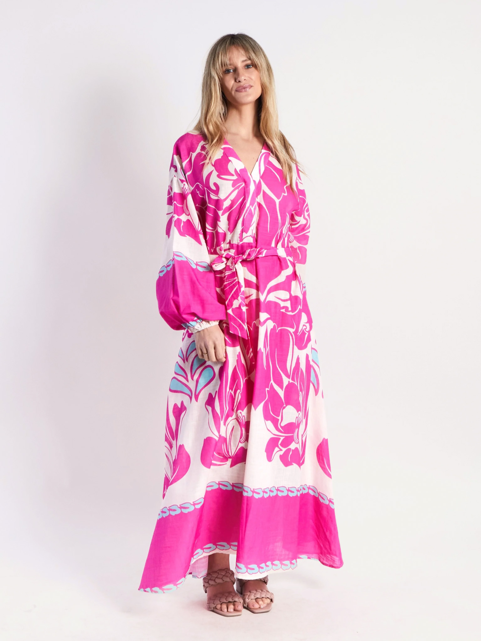 Vee Neck Relaxed Dress–Pink by Leoni - Florence Store