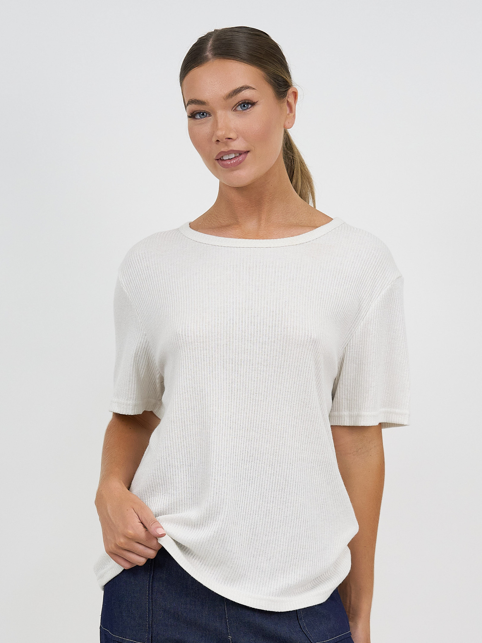 Metallic Ribbed Knit Tee –White by Liberty Rose - Florence Store
