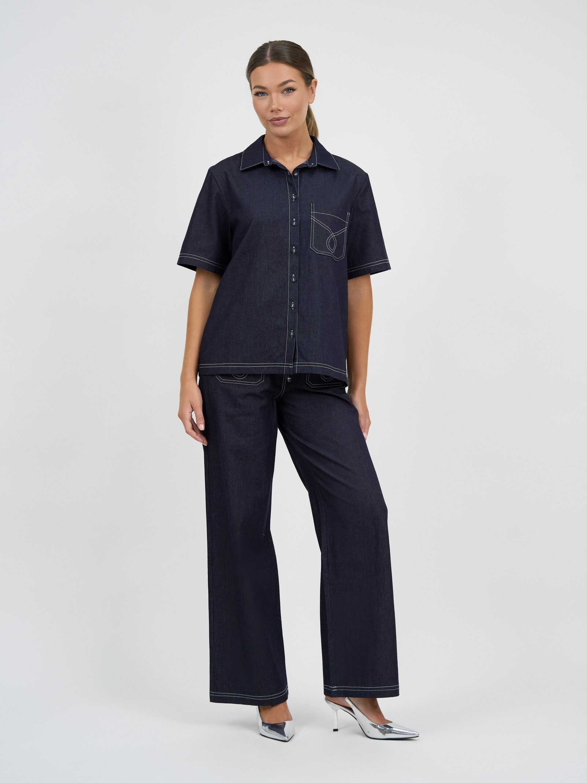 Patch Pocket Denim Shirt–Dark Denim by Liberty Rose - Florence Store